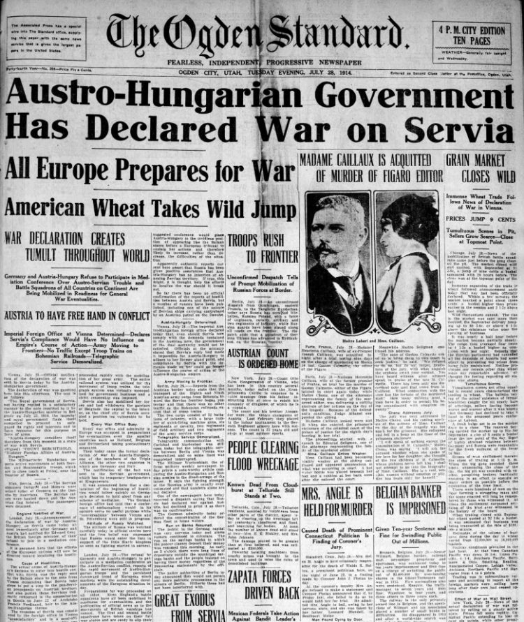 Austro-Hungarian Government Declares War on Servia [Serbia] – The Ogden ...